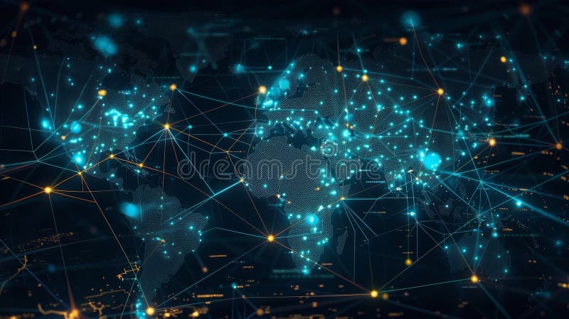 A Virtual Map of the World with Moving Dots Representing Flights Being ...