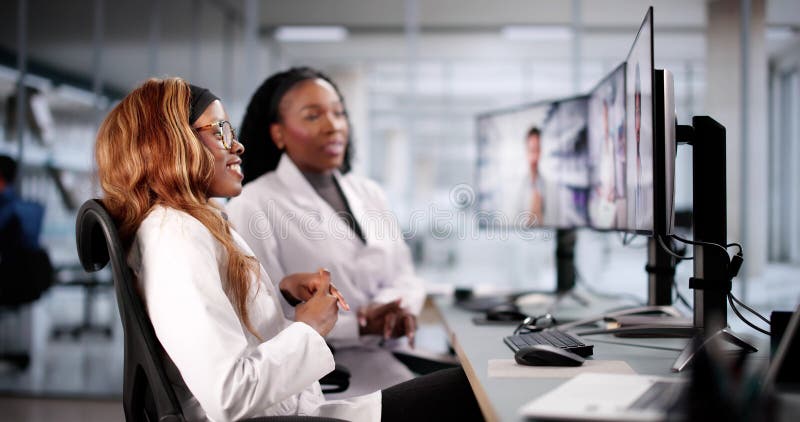 Virtual Medical Training: Doctor Conducts Webinar on Computer Stock ...