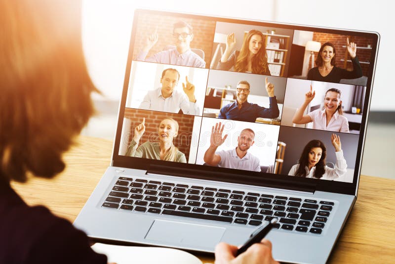 Virtual Meeting Conference Raise Hand Stock Image - Image of question ...