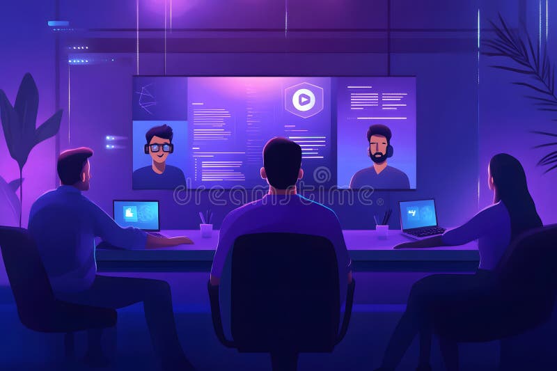 Virtual Meeting with Diverse Team Members on a Video Call, Futuristic ...