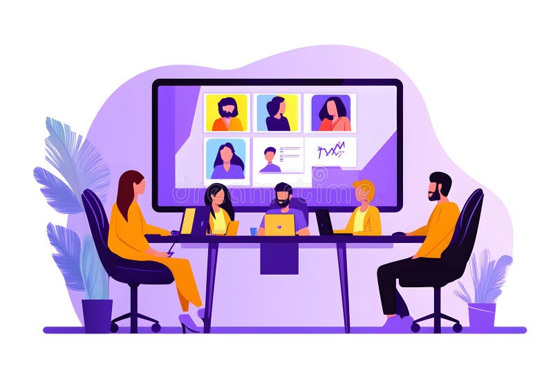 Virtual Meeting with Diverse Team Members on a Video Call, Futuristic ...