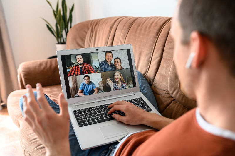 A Guy is Using Laptop for Video Call, Zoom Stock Image - Image of ...