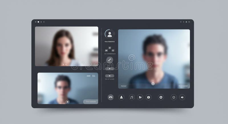 Virtual Meeting Interface with Blurred Video Call Screens. Displays Two ...