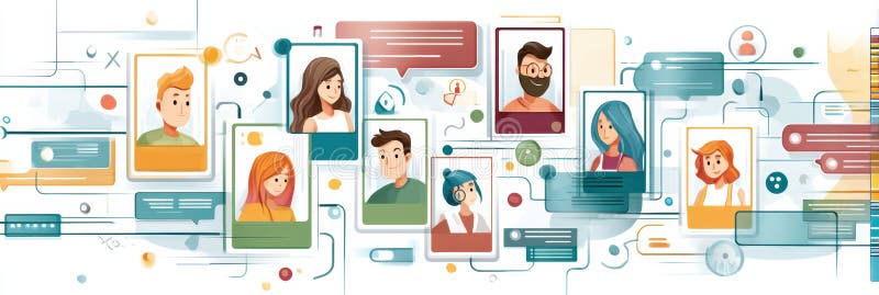 Virtual Meeting Interface Displaying Avatars and Message Bubbles for ...