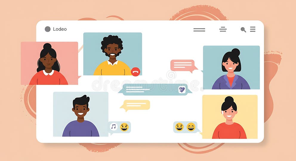 Virtual Meeting Interface Featuring Diverse Participants in a Grid ...