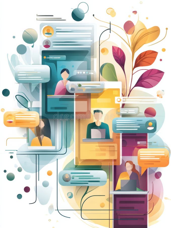 Virtual Meeting Interface Showcasing Avatars and Message Bubbles for ...