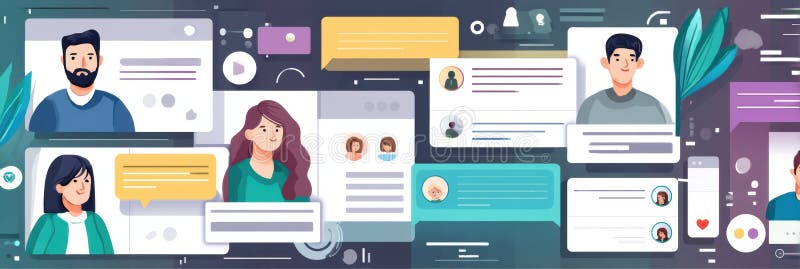 Virtual Meeting Interface Showing Diverse Avatars Interacting with ...