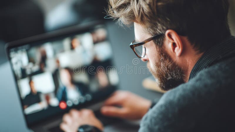 Virtual Meeting with Multicultural Team on Laptop Home Office ...