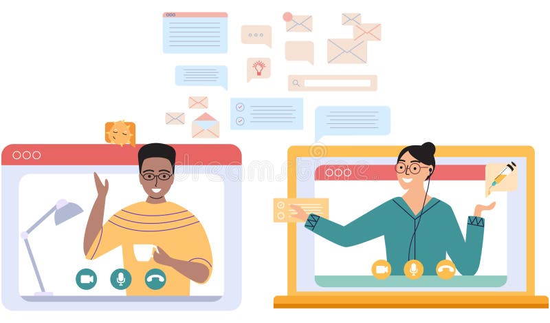 Virtual Meeting, Online Teamwork. Computer with Group of Colleagues ...