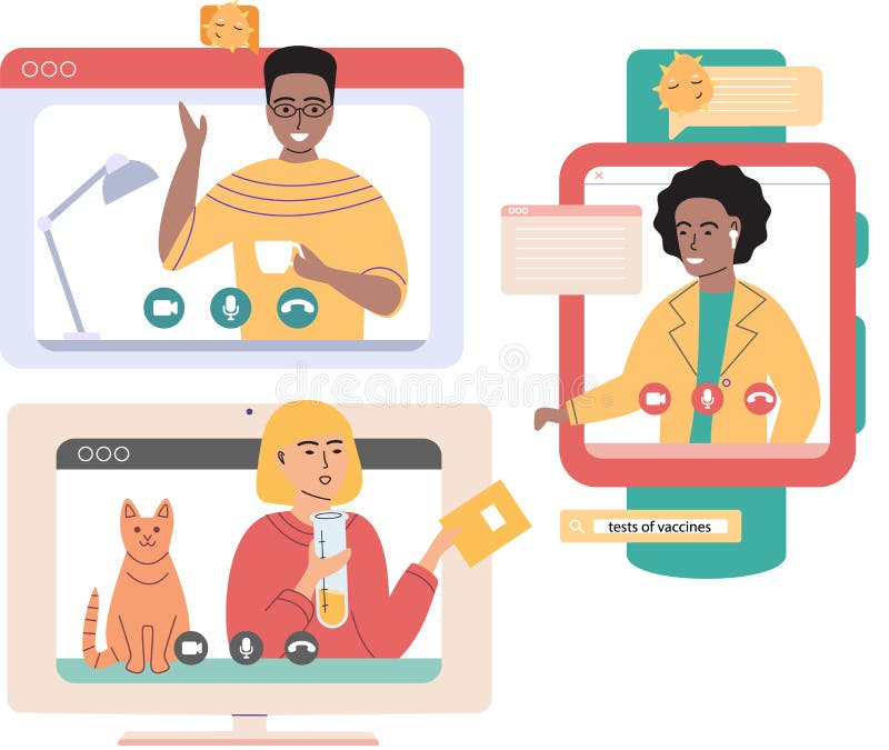 Virtual Meeting, Online Teamwork. Computer with Group of Colleagues ...