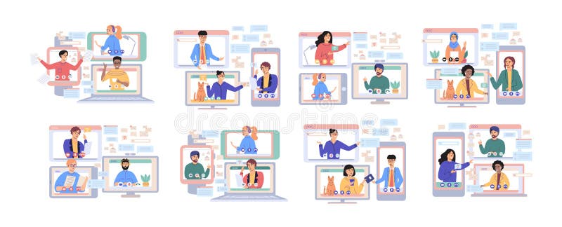 Virtual Meeting, Online Teamwork. Computer with Group of Colleagues ...