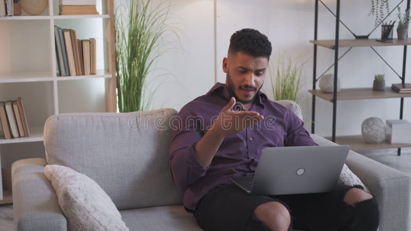 Virtual Meeting Video Interview Man Notebook Home Stock Video - Video ...