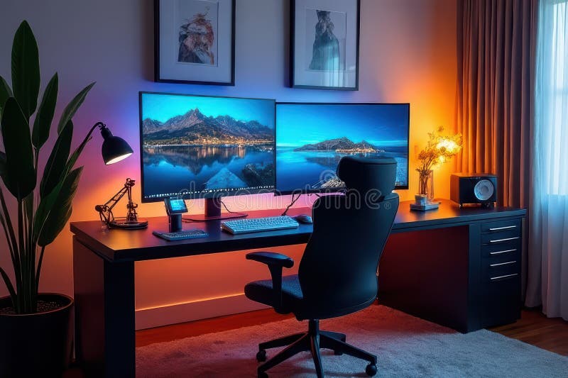 Virtual Meeting Workstation Configuration Stock Illustration ...