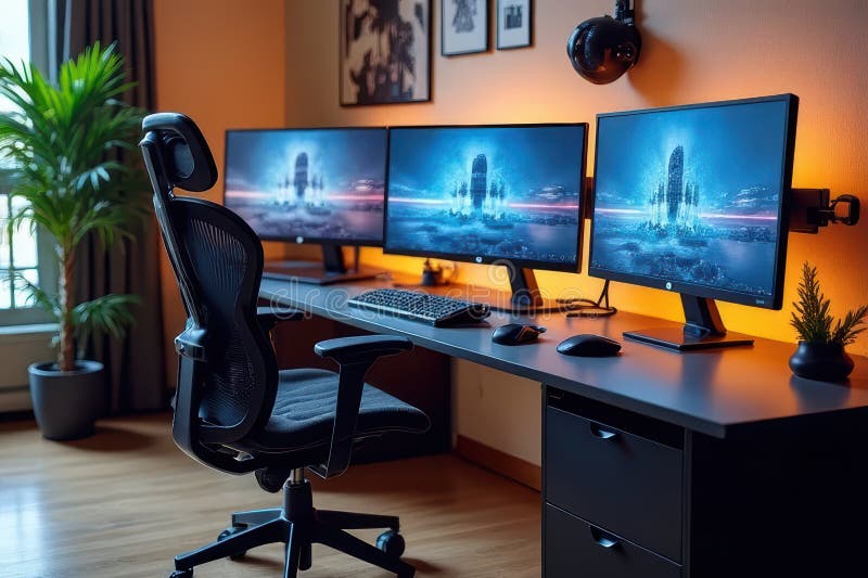 Virtual Meeting Workstation Configuration Stock Illustration ...