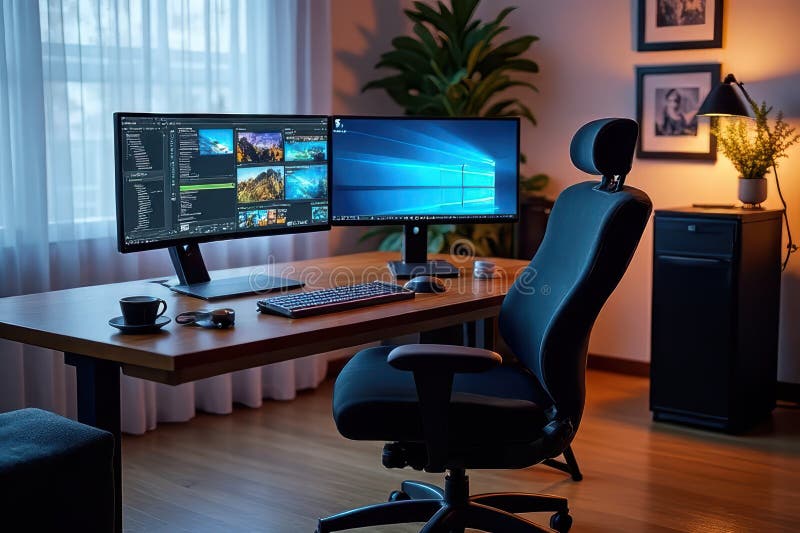 Virtual Meeting Workstation Configuration Stock Illustration ...