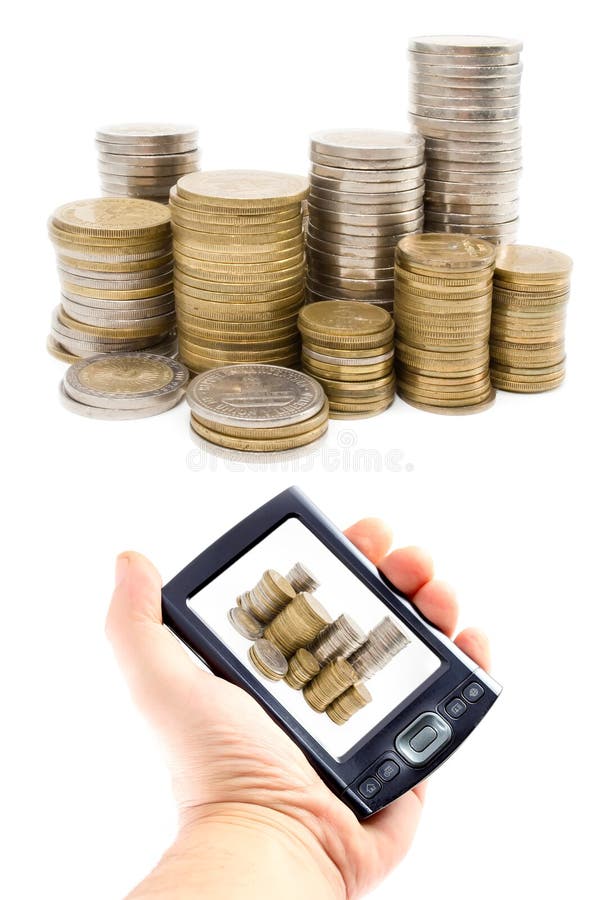 Virtual Money in a Handheld Stock Photo - Image of money, computer ...
