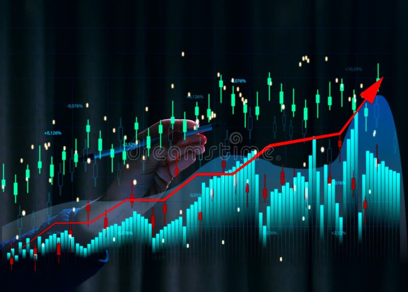 Virtual Neon Graph and Female Hand, Profit Analysis and Sales Growth ...