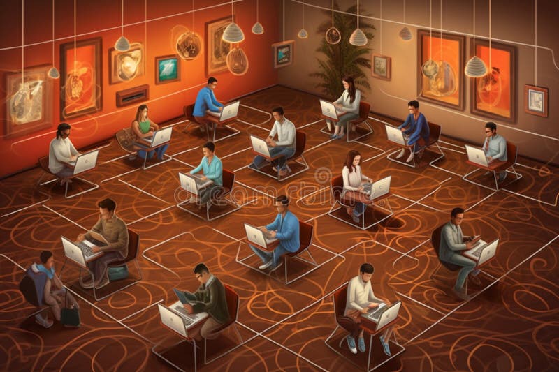 A Virtual Net of Students Sitting at Their Laptops Communicating Stock ...