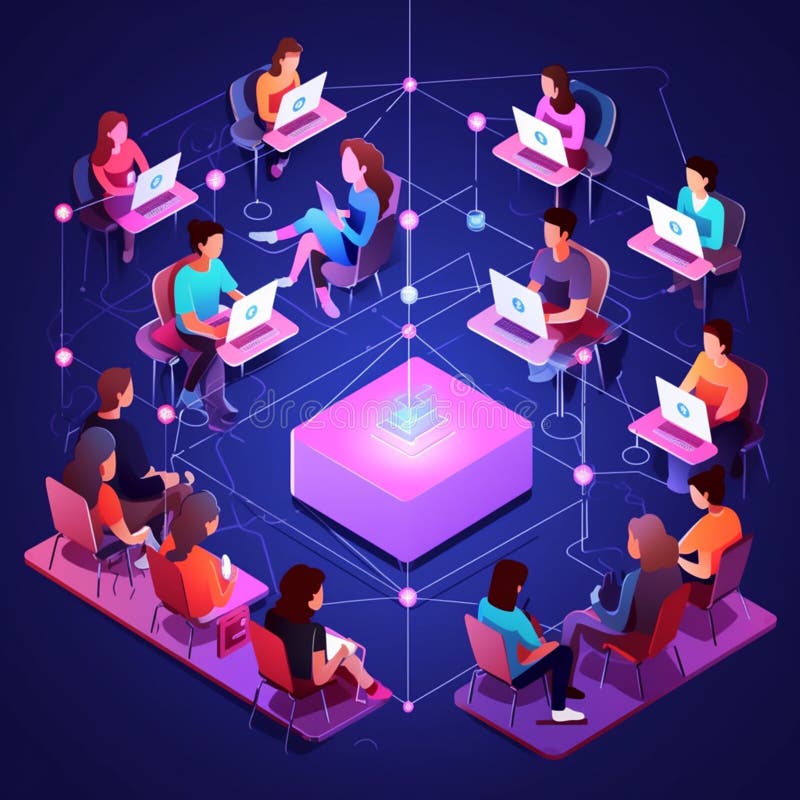 A Virtual Net of Students Sitting at Their Laptops Communicating Stock ...