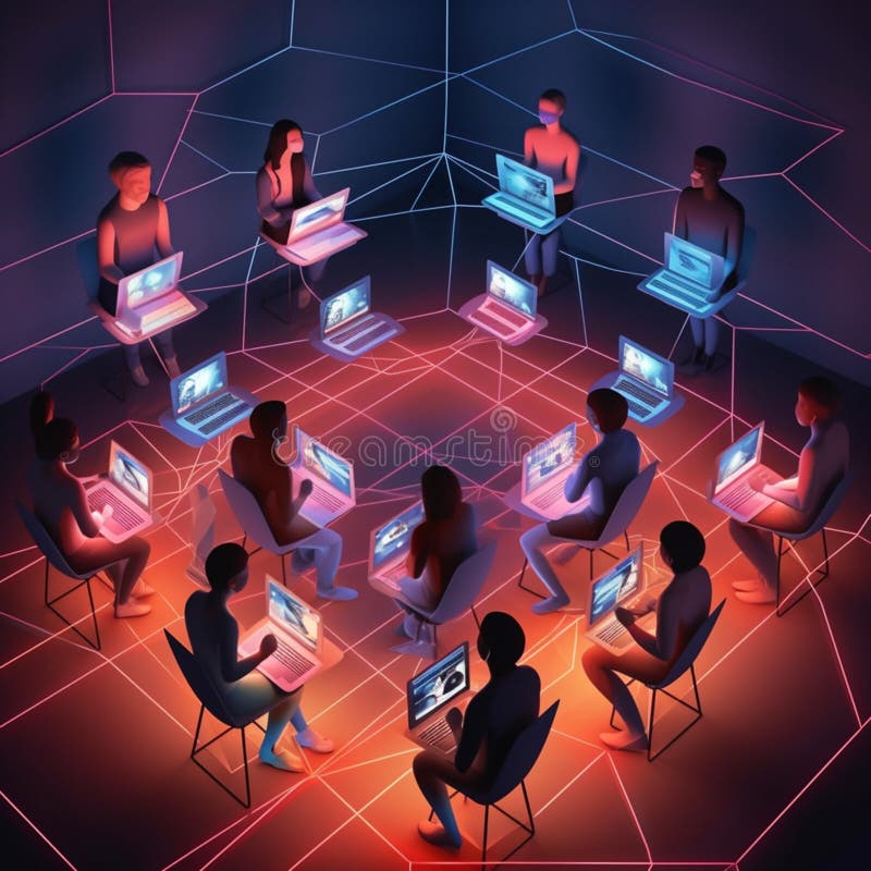 A Virtual Net of Students Sitting at Their Laptops Communicating Stock ...