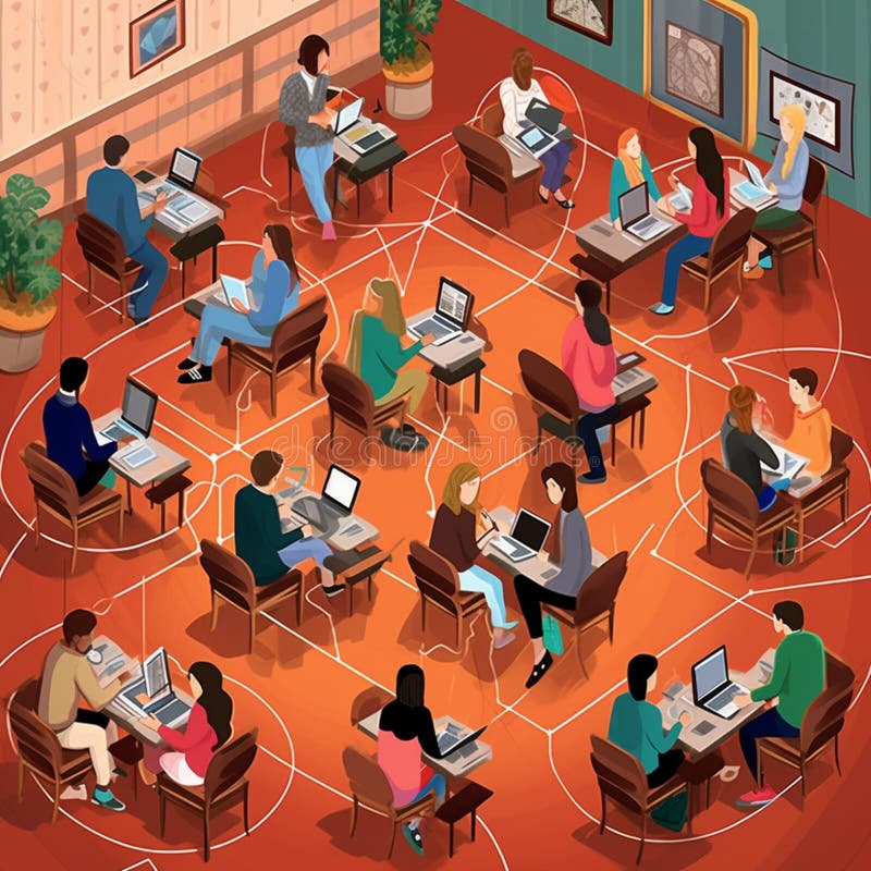 A Virtual Net of Students Sitting at Their Laptops Communicating Stock ...