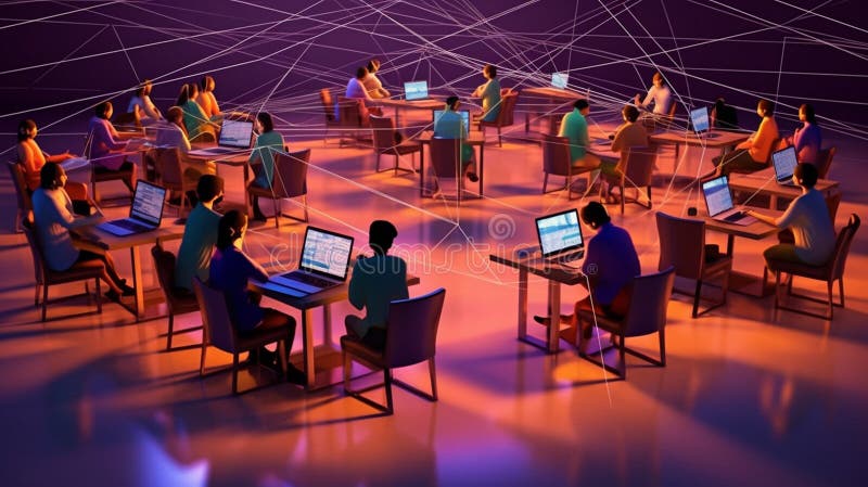 A Virtual Net of Students Sitting at Their Laptops Communicating Stock ...