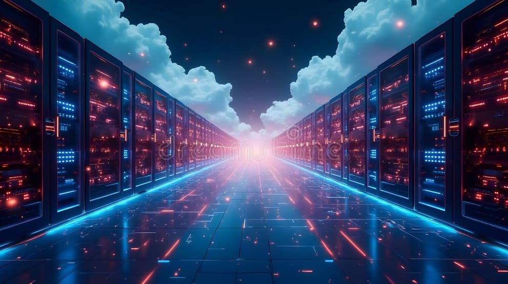 Virtual Network of Connected Servers and Cloud Systems, Flowing Data ...
