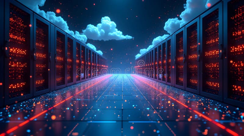 Virtual Network of Connected Servers and Cloud Systems, Flowing Data ...