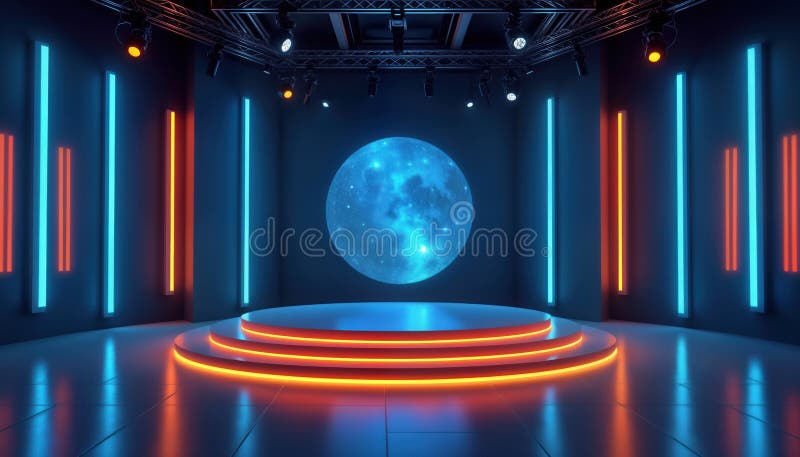 Virtual Night Talk Show Studio Set. Modern Stage with Glowing Neon ...
