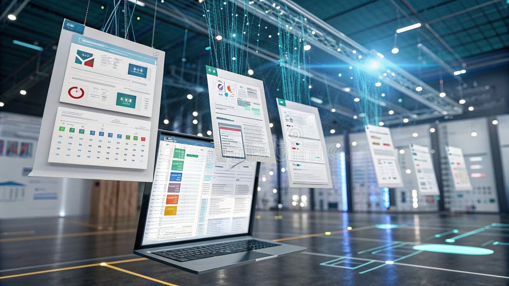 Virtual Office and Data Visualization Concept Stock Illustration - Illustration of intelligence ...