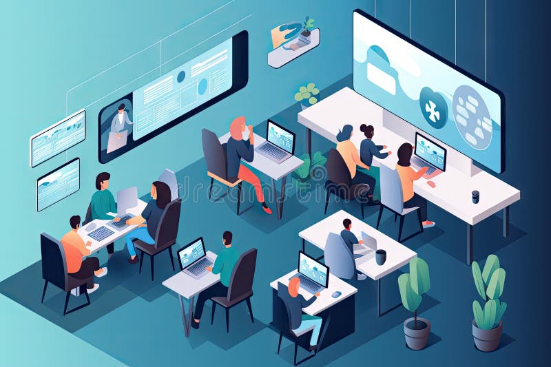 Virtual Office Environment, with Different Gig Workers Collaborating on ...