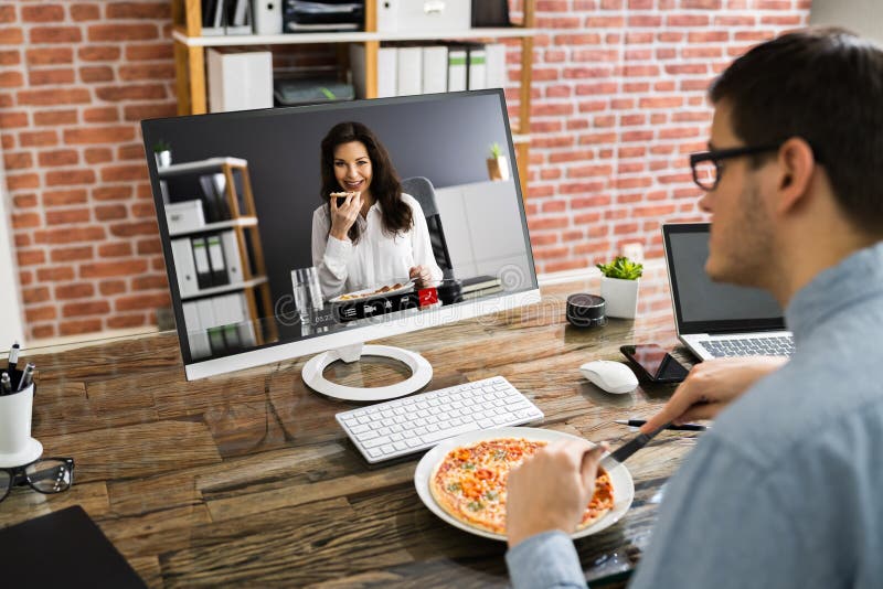 Virtual Office Lunch Break Using Video Conference Stock Photo - Image ...