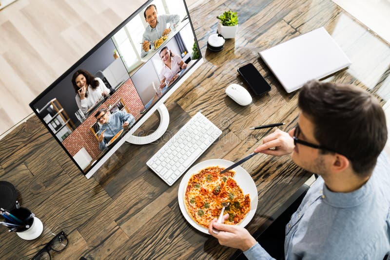 Virtual Office Video Conference Eating Party Stock Image - Image of ...