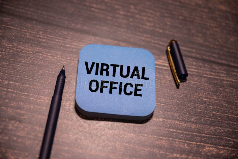 VIRTUAL OFFICE. View from Above. Work Desk with Text on a Notebook ...