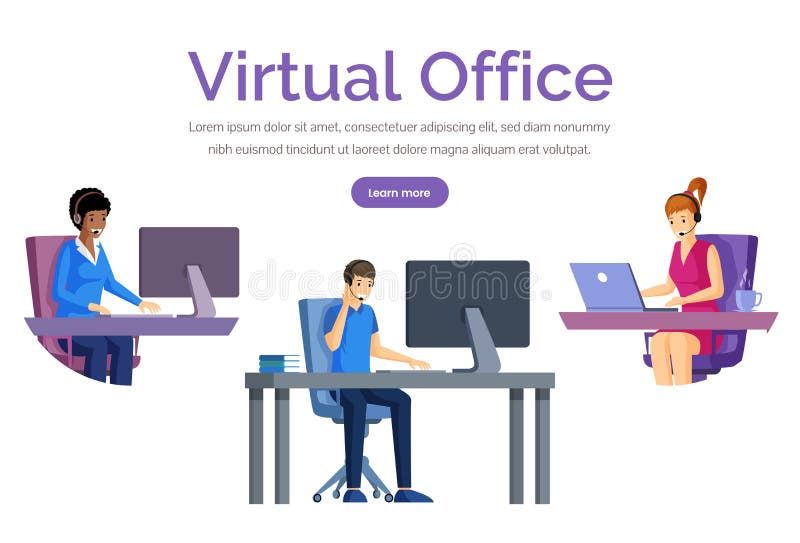 Virtual Office Web Banner Vector Template. Support, Distant Work ...