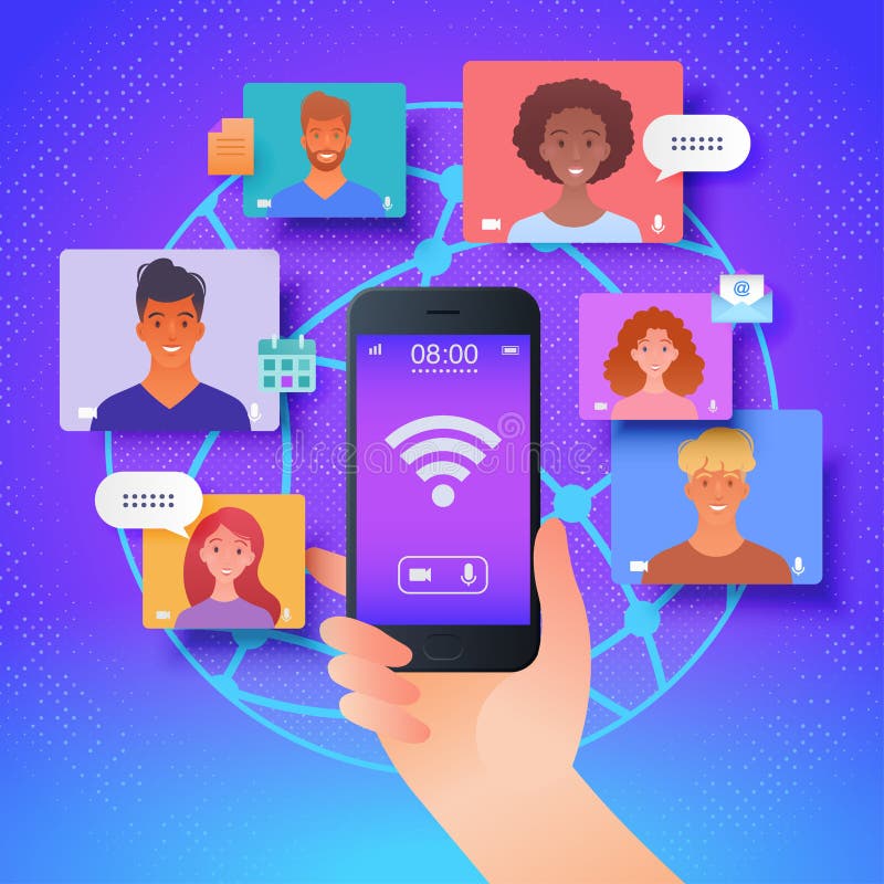 Video Conference Call, Work from Home Concept Illustration with ...