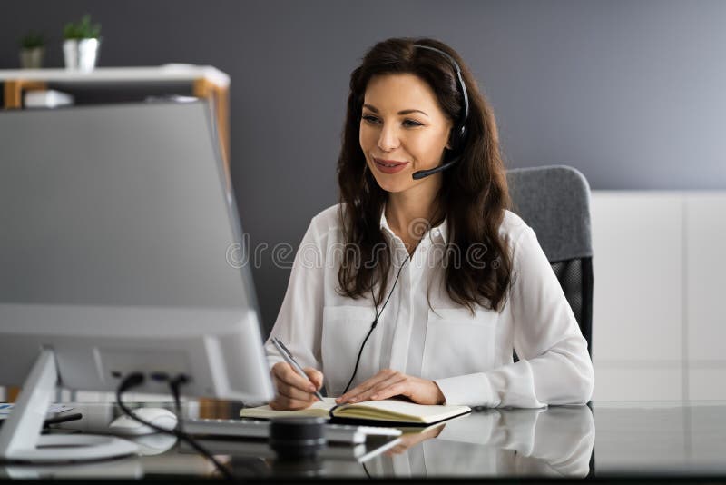Virtual Personal Assistant Woman Making Video Conference Stock Photo ...