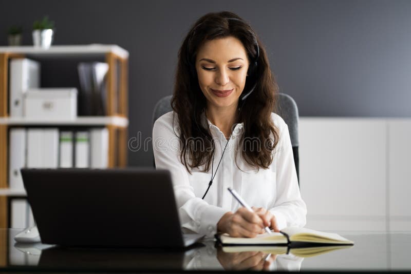 Virtual Personal Assistant Woman Making Video Conference Stock Photo ...