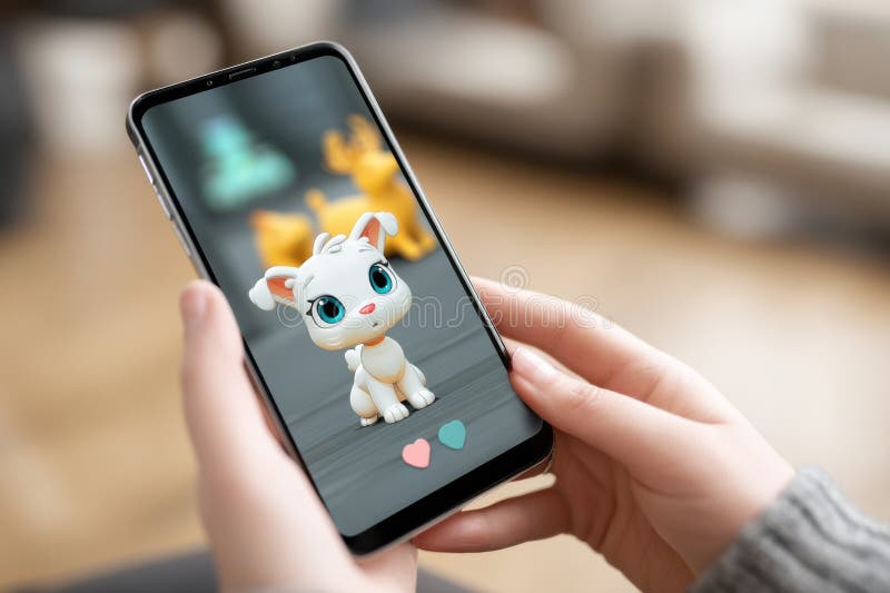 Virtual Pet App on Smartphone with Animated Creature Engaging in ...