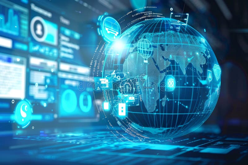 Virtual Planet Earth with Digital Technology Interface Stock ...