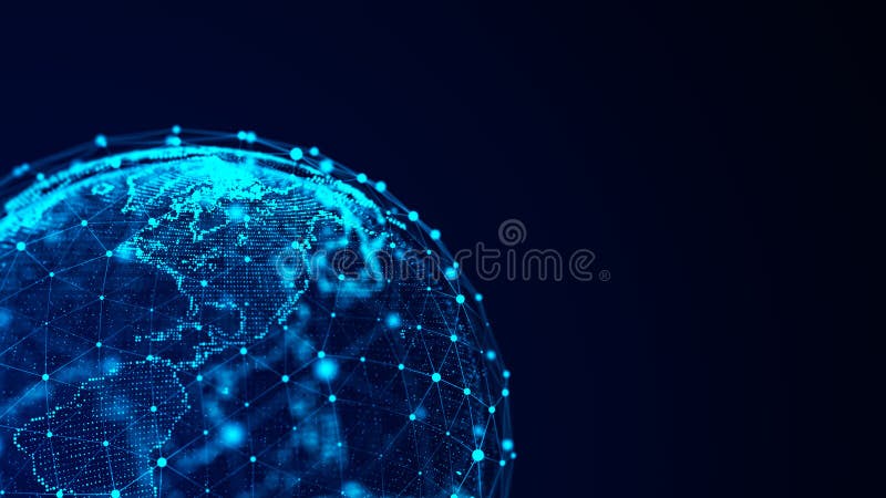 Virtual Planet Earth with Particles and Lines. Network Connection Big ...