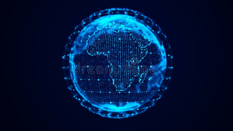 Virtual Planet Earth with Particles and Lines. Network Connection Big ...