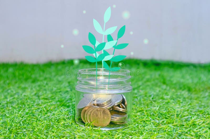 Virtual Plant Growing in Savings Coins in a Glass Jar Stock Image ...