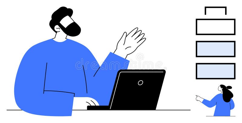 Virtual Presentation with Laptop and Flowchart Stock Vector ...