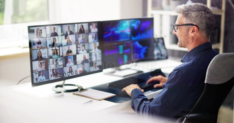Virtual Presentation or Webinar Stock Photo - Image of data, desk ...