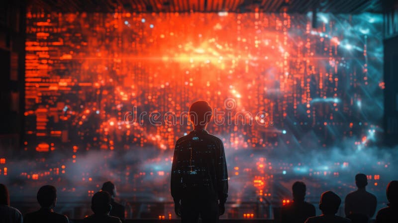 In a Virtual Press Conference a Holographic Image of a CEO Stands ...