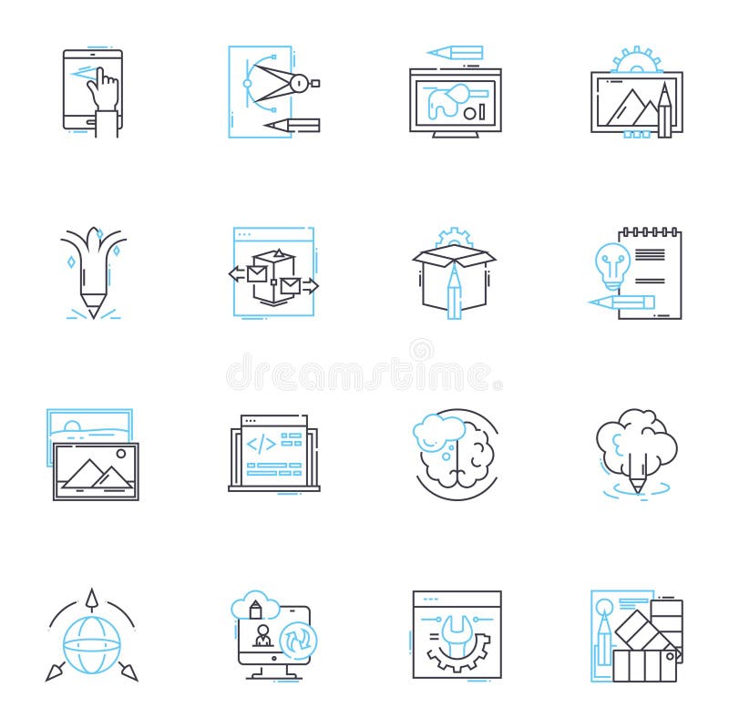Virtual Processing Linear Icons Set Digitization Automation Interactivity Simulation
