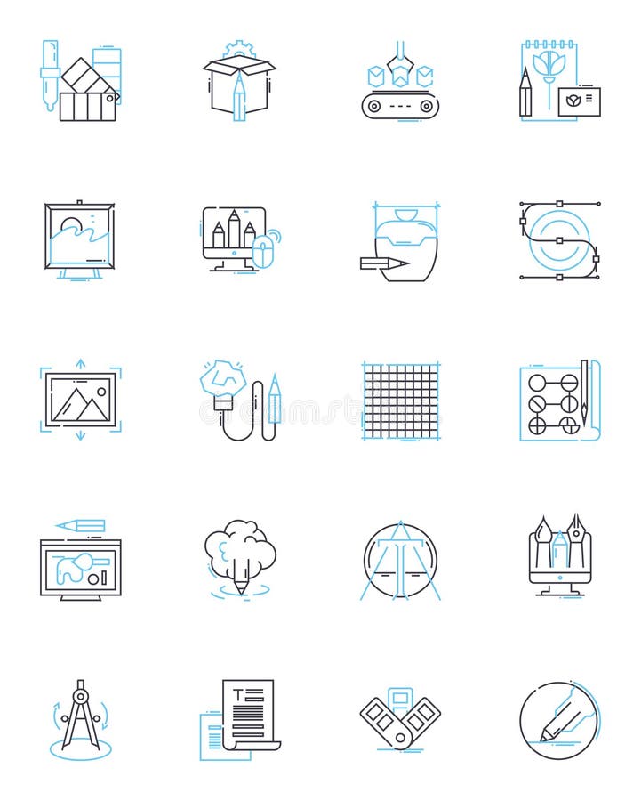 Virtual Processing Linear Icons Set Digitization Automation Interactivity Simulation