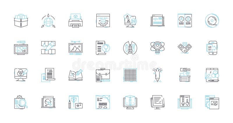 Virtual Processing Linear Icons Set Digitization Automation Interactivity Simulation