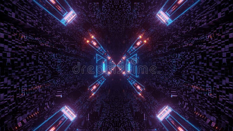 Virtual Projection of Blue Lights Flowing Forward Stock Illustration ...